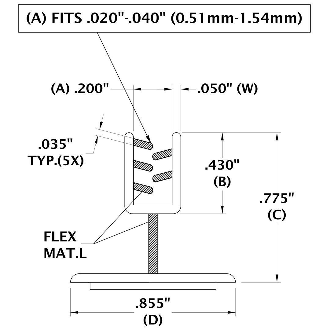 Fits up to 3/64" material - 6 IN. Long Versa Grip Flex Base (0.51-1.54 mm.)
